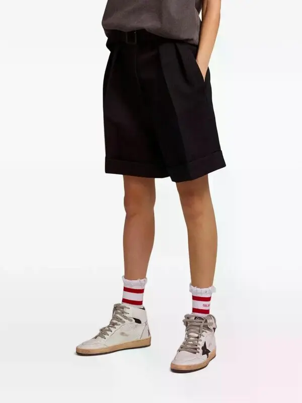 GOLDEN GOOSE Belted Black Virgin Wool Blend Shorts