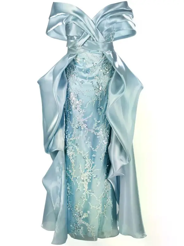 GABY CHARBACHY Sequin-embellished Off-shoulder Gown - Blue