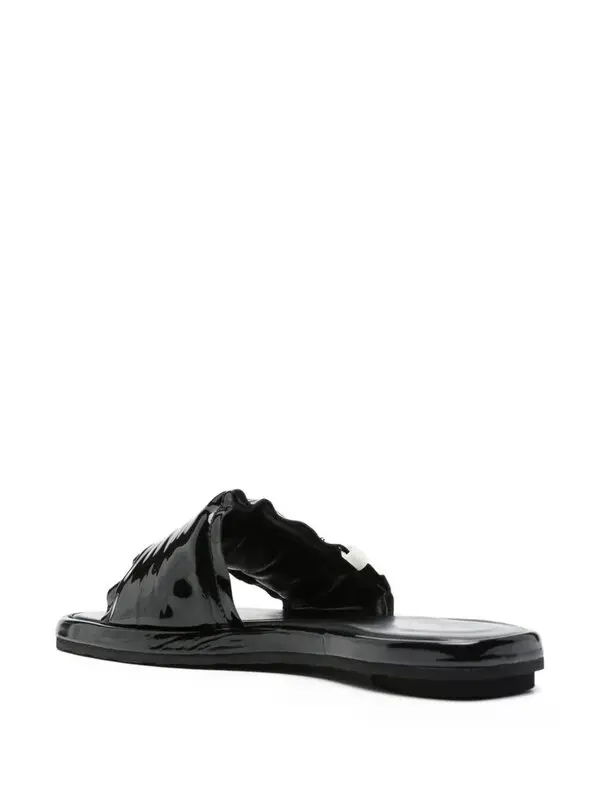 Premiata Patent Leather Crinkled Slides - Black