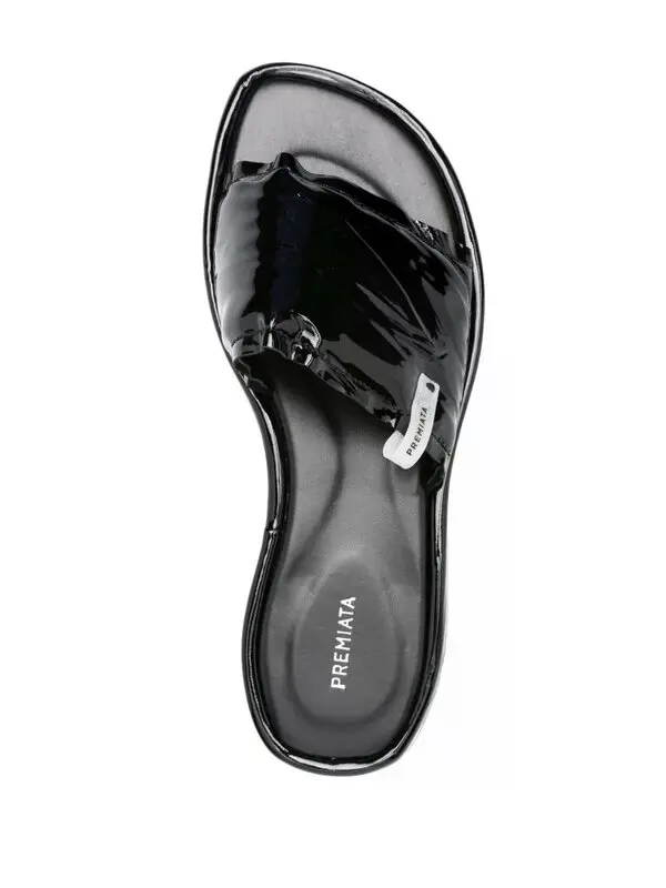 Premiata Patent Leather Crinkled Slides - Black