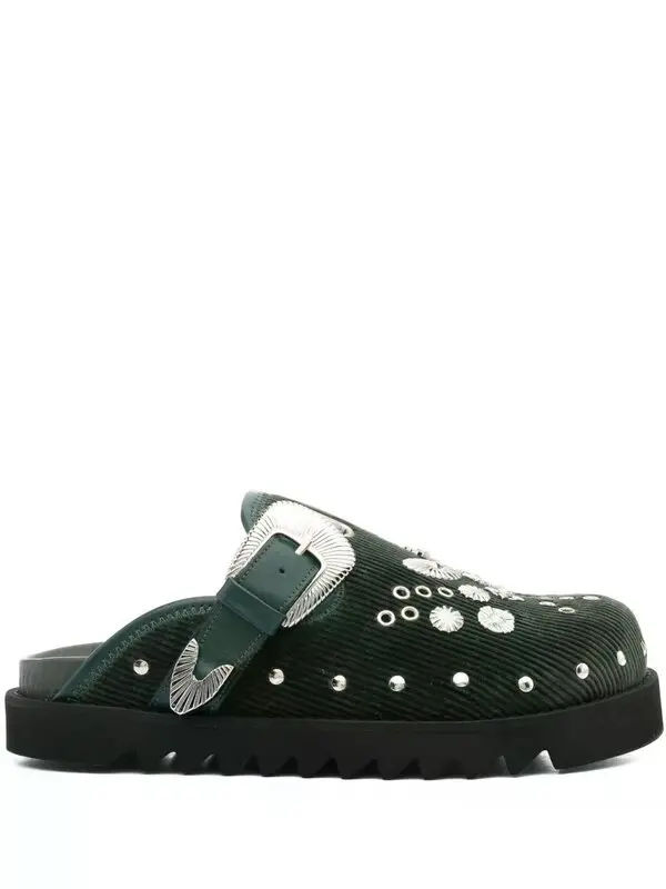 TOGA VIRILIS Eyelet-metal Detail Corduroy Slippers - Green