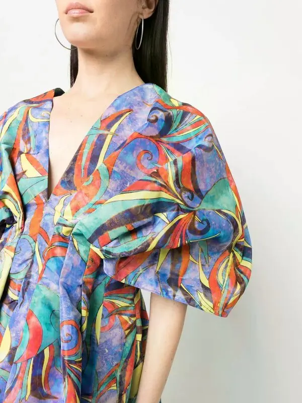 Rochas Pleated Graphic-print Mini Dress