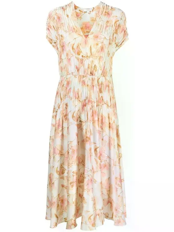 Vince Floral Print Plissé Midi Dress