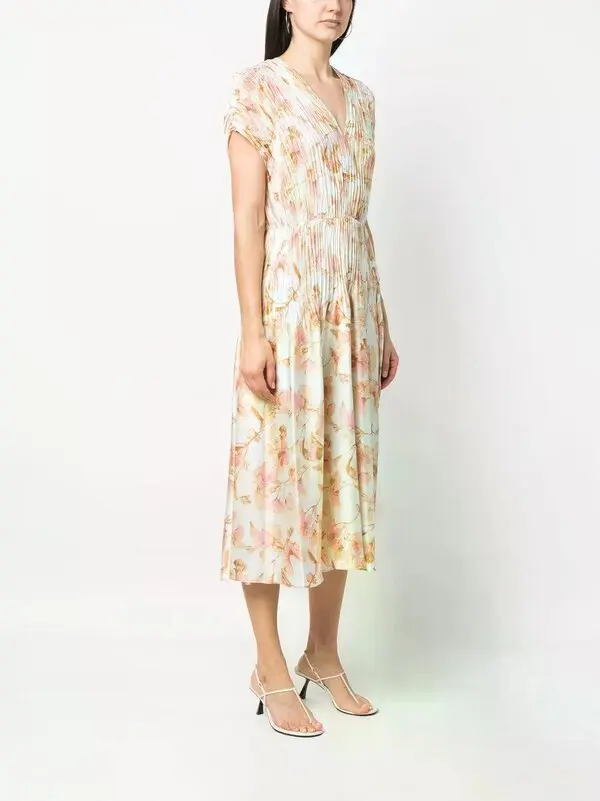 Vince Floral Print Plissé Midi Dress