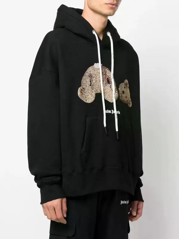 Palm Angels Crystal-embellished Teddy Bear Hoodie - Black
