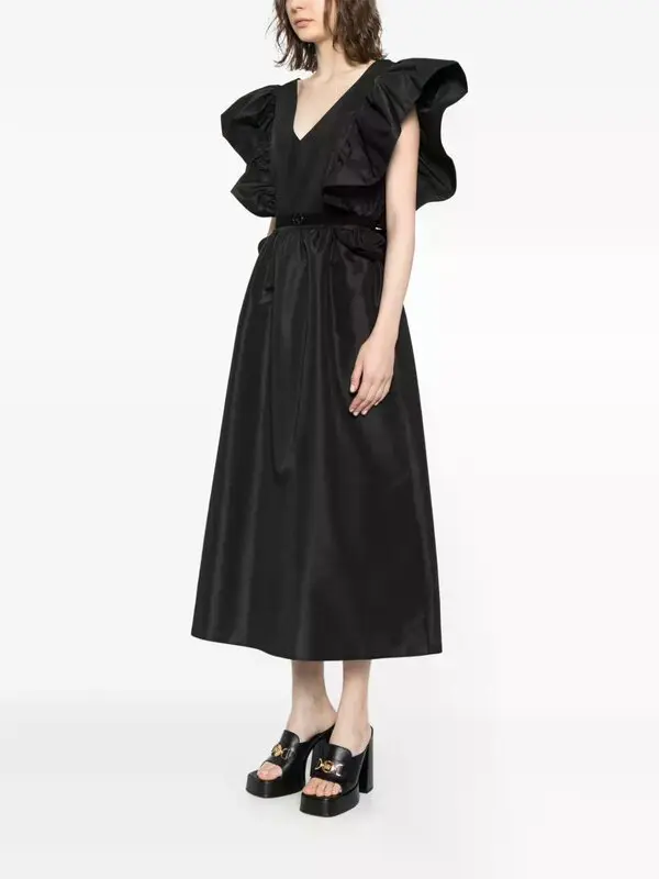 SAIID KOBEISY Ruffled Taffeta Midi Dress - Black