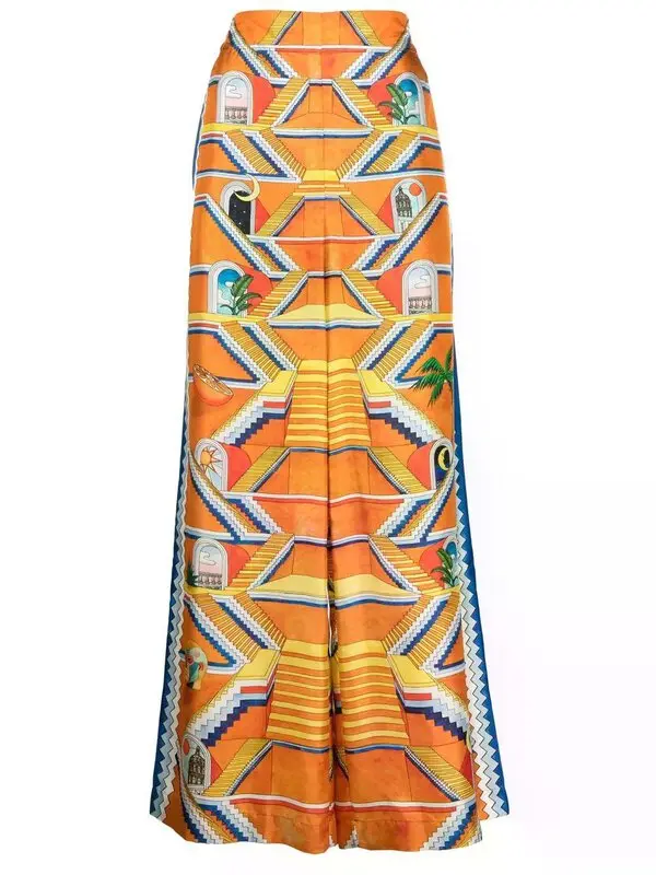 Casablanca Silk Wide-leg Trousers With Escalier Infini Print - Orange