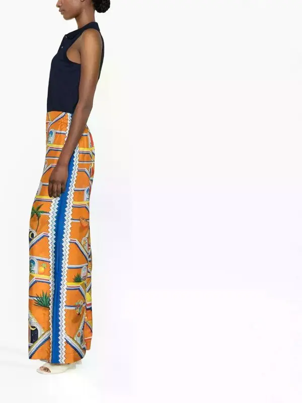 Casablanca Silk Wide-leg Trousers With Escalier Infini Print - Orange