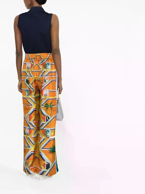 Casablanca Silk Wide-leg Trousers With Escalier Infini Print - Orange