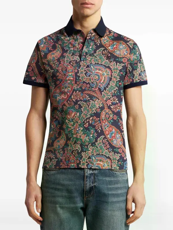 Etro Floral Paisley Print Polo Shirt - Blue