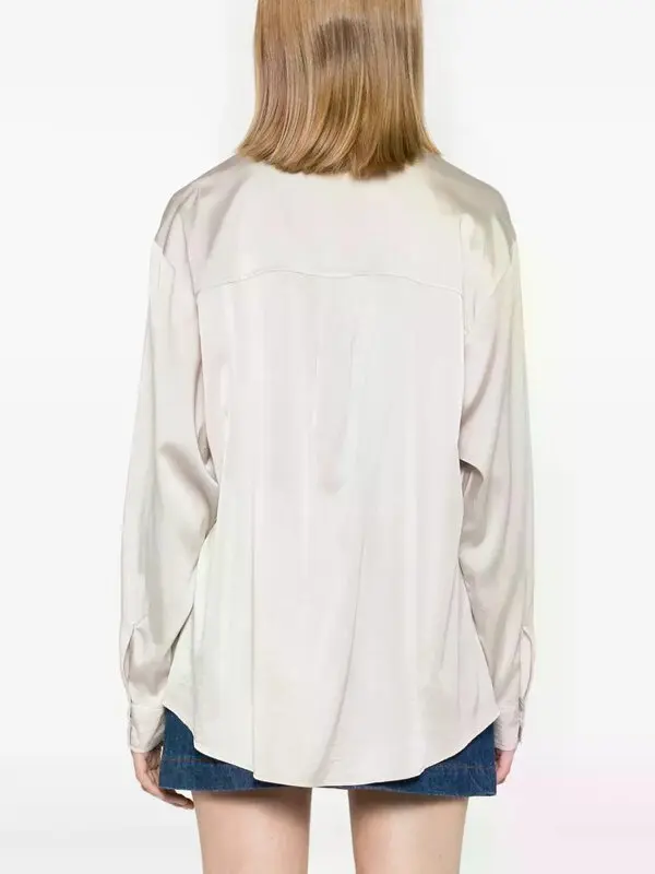 FORTE_FORTE Band Collar Satin Shirt