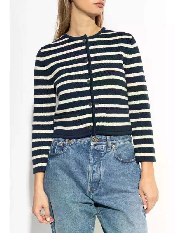 Theory Striped Crew Neck Cardigan