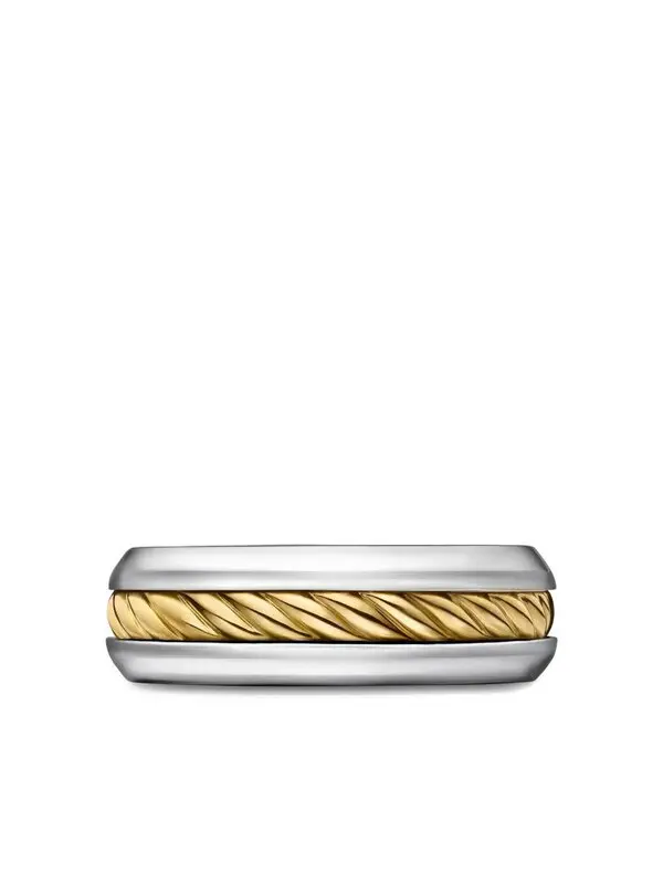David Yurman 18kt Yellow Gold And Sterling Cable Inset Band Ring