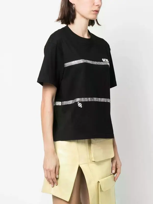 Gcds Rhinestone Striped Cotton T-shirt