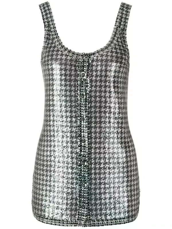 Rabanne Metallic Sequin Houndstooth Tank Top - Silver