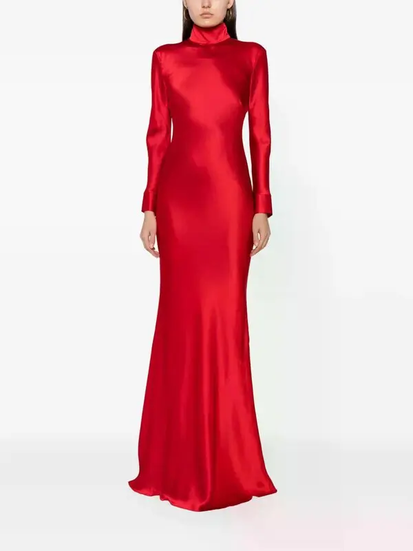 Michelle Mason Open-back Long-sleeve Gown Dress - Red