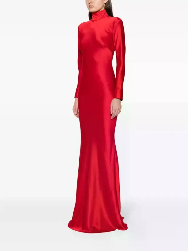 Michelle Mason Open-back Long-sleeve Gown Dress - Red