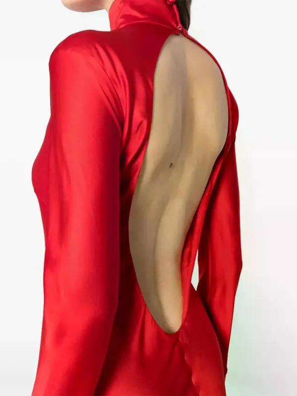 Michelle Mason Open-back Long-sleeve Gown Dress - Red