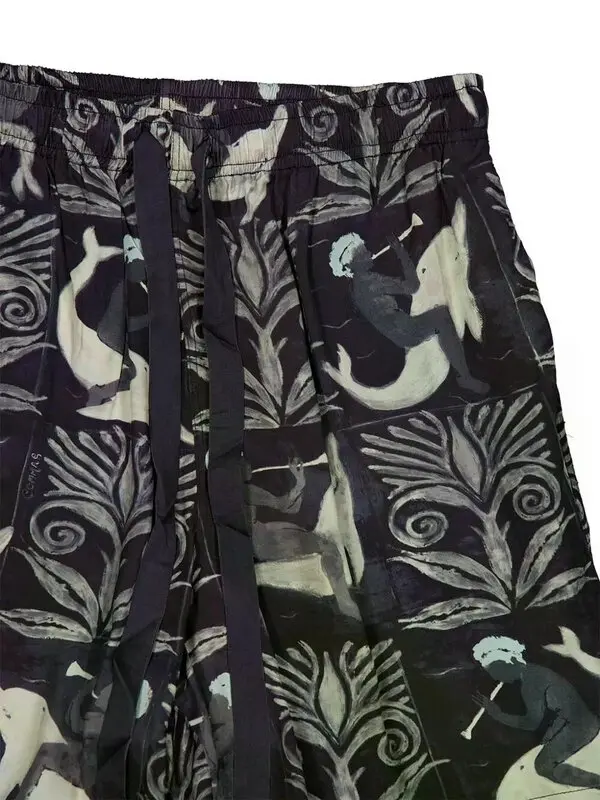 Commas Graphic Print Elasticated Drawstring Shorts - Black