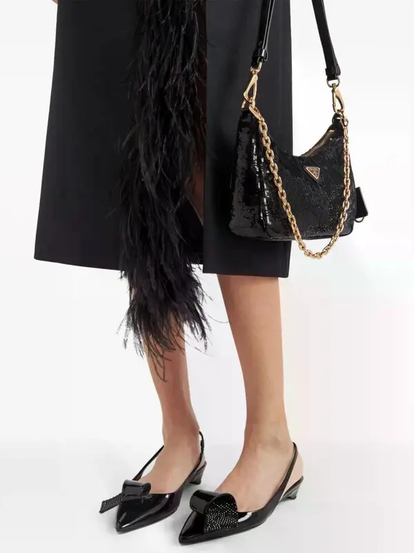 Prada Feather-trimmed Wool Midi Skirt