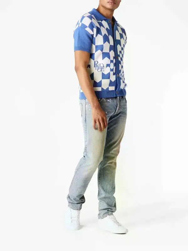 Rhude Racing Checkered Knitted Polo Shirt