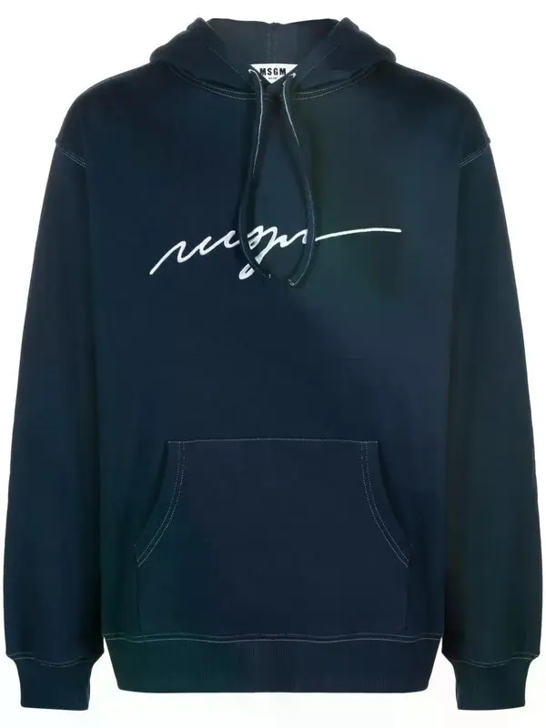 MSGM Logo-embroidered Cotton Hoodie - Blue