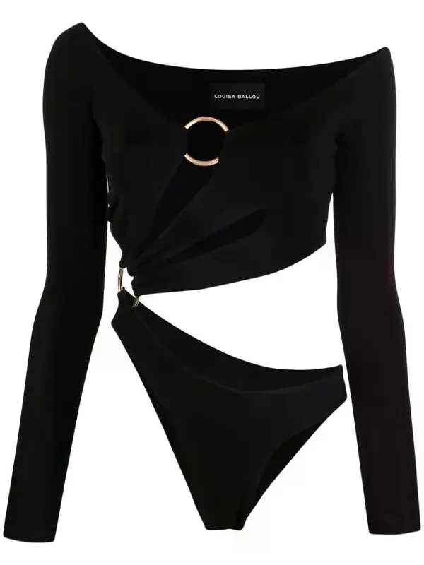 LOUISA BALLOU Asymmetric Cut-out Jersey Top - Black