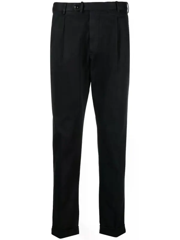 DELL'OGLIO Cotton-blend Tapered Trousers - Black
