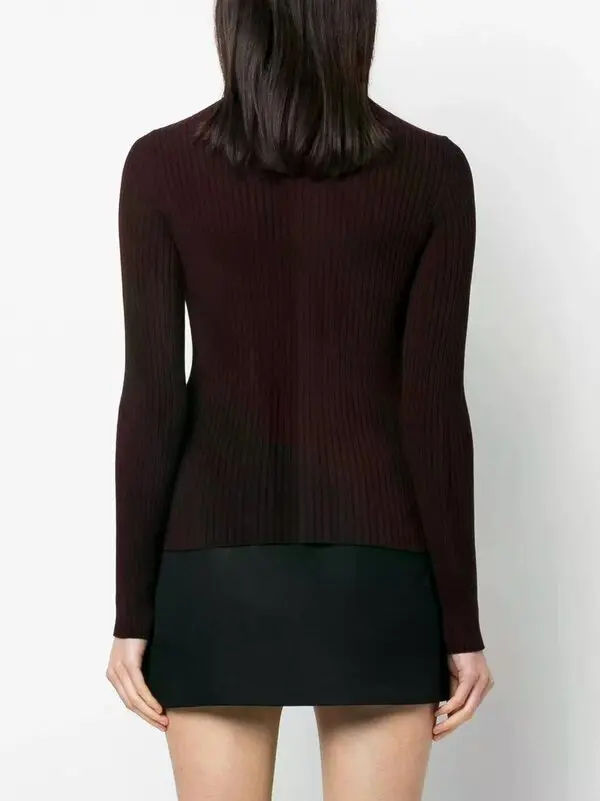 COURREGES Ribbed Knit Logo Patch Roll Neck Sweater - Brown