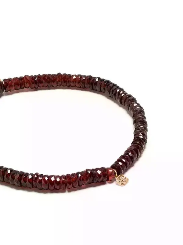 SYDNEY EVAN 14kt Yellow Gold Garnet Beaded Bracelet With Hamsa Pendant - Red