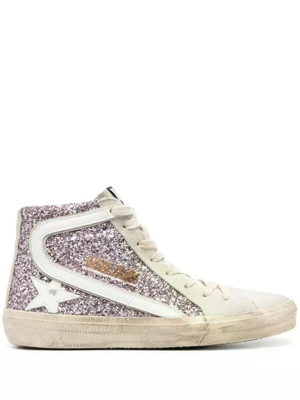 GOLDEN GOOSE Slide Glitter High Top Sneakers - Pink