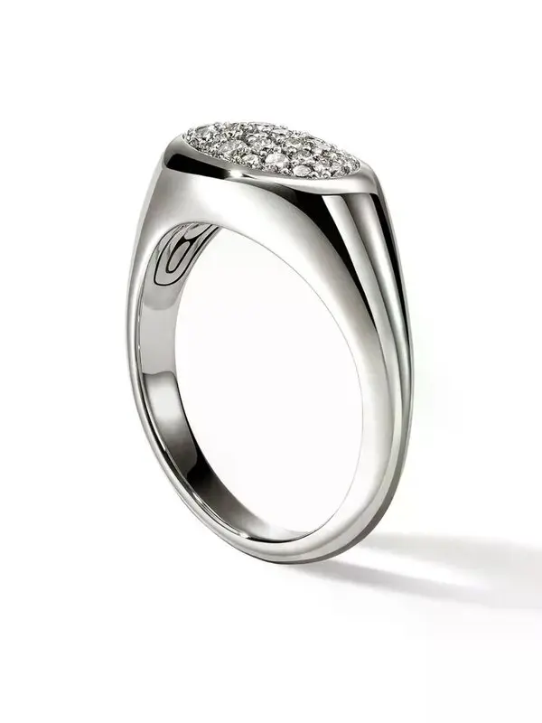 John Hardy Sterling Pebble Diamond Signet Ring - Silver