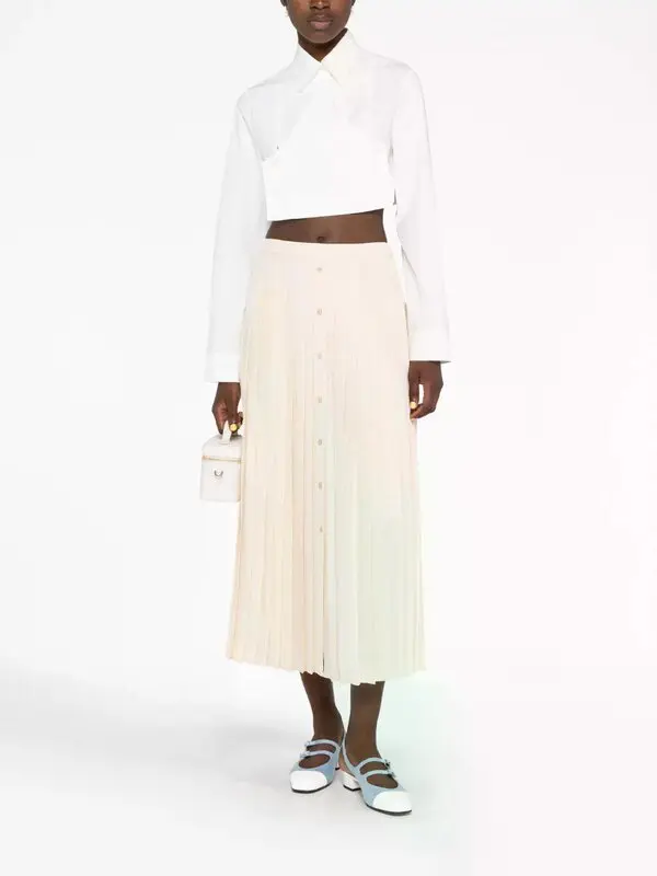 Prada Logo Jacquard Silk Pleated Skirt