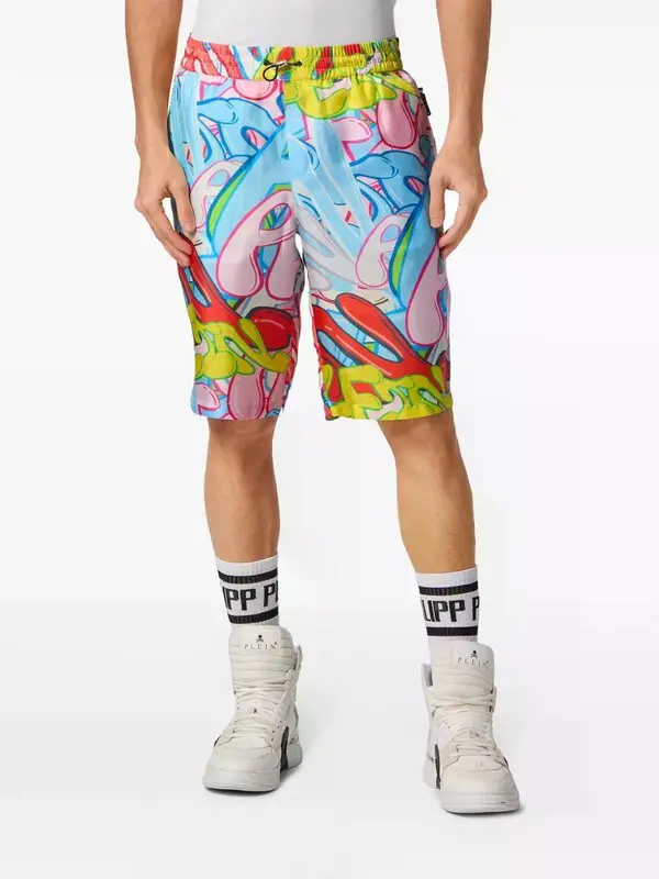 Philipp Plein Graffiti Print Silk Bermuda Shorts