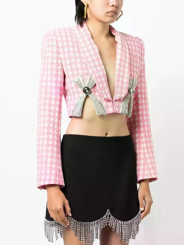 AREA Deco Bow Slit Cropped Blazer