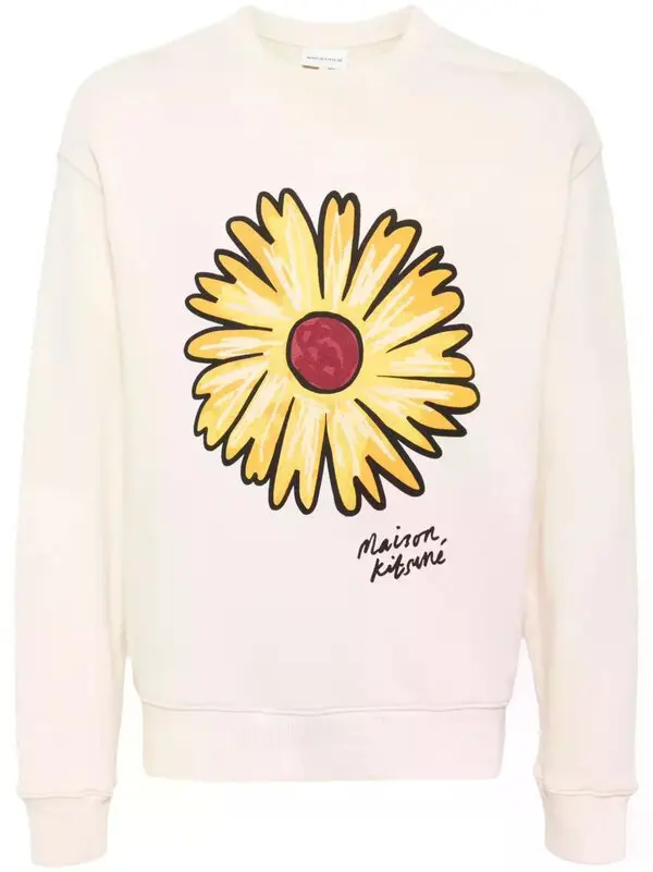 Maison Kitsuné Sunflower Motif Long-sleeve Sweater - Neutrals