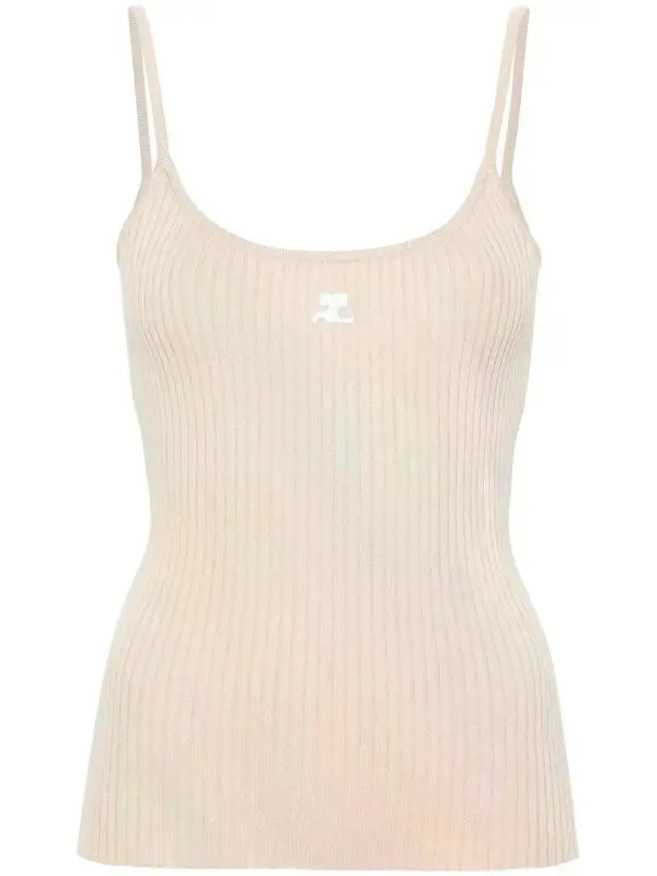COURREGES Ribbed Knit Spaghetti Strap Top - Neutrals