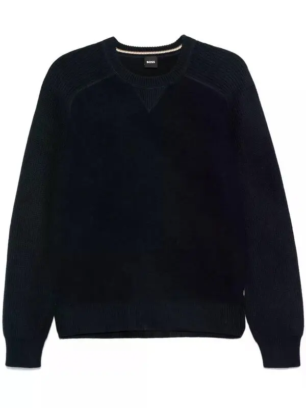 BOSS Panelled Crew Neck Sweater - Blue