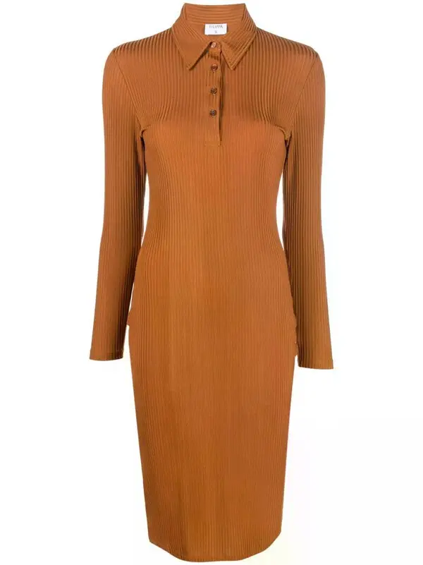Filippa K Ribbed Jersey Polo Dress - Brown