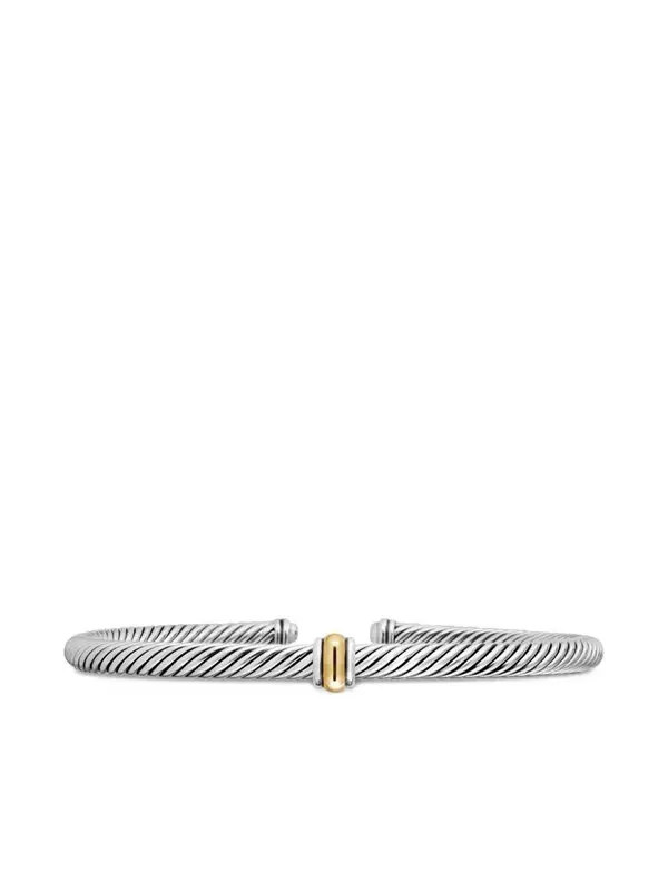 David Yurman 18kt Yellow Gold And Sterling Classic Cable Station Bracelet - Silver