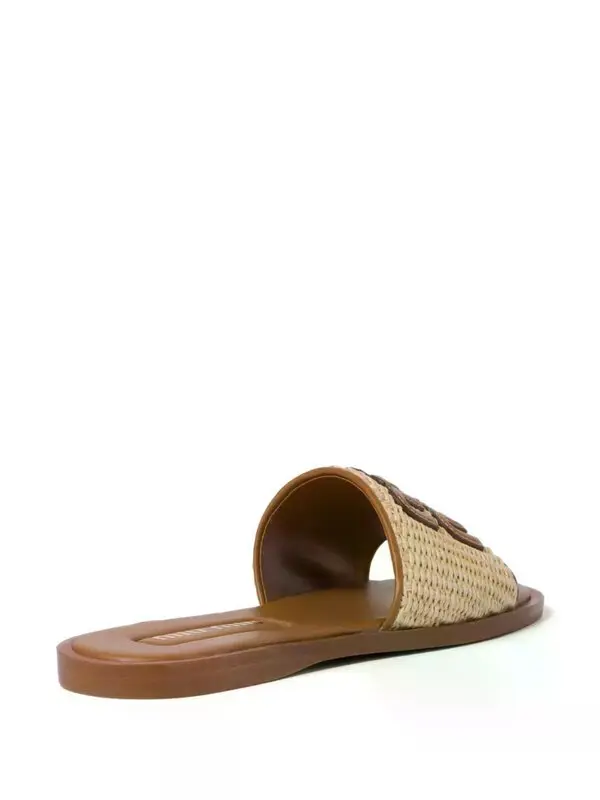 Miu Miu Raffia Slides With Logo Patch