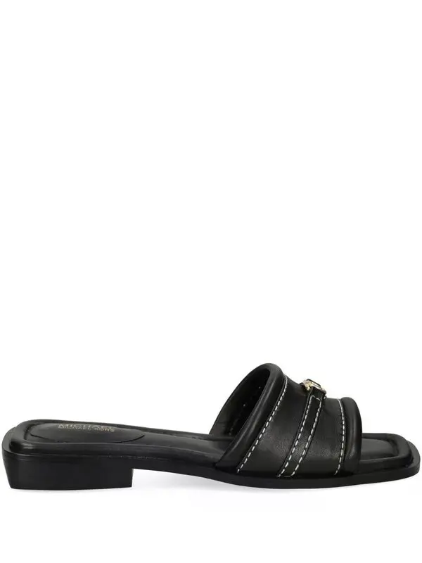 Michael Kors Leather Sandals With Gold-tone Logo Plaque - Black
