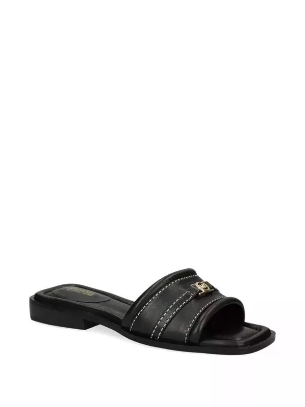 Michael Kors Leather Sandals With Gold-tone Logo Plaque - Black