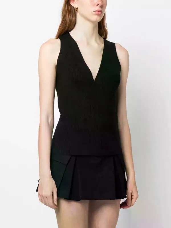 PATOU Ribbed-knit Wrap Top - Black