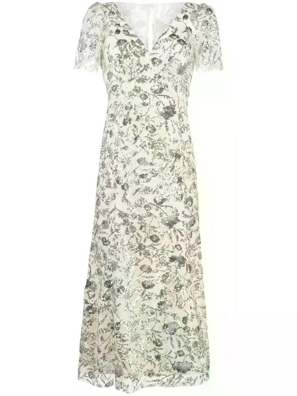 SELF-PORTRAIT Sequin-embellished V-neck Midi Dress