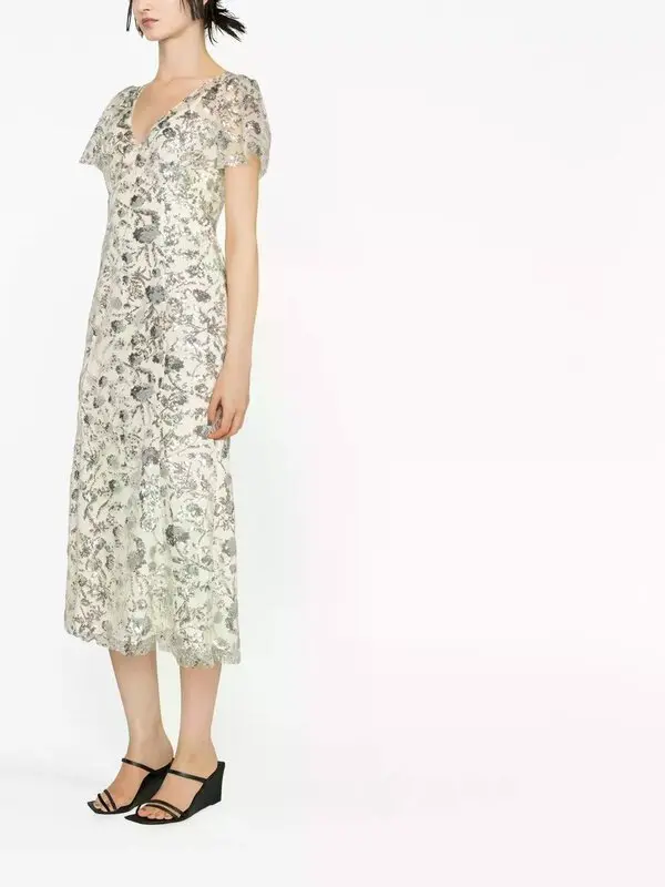 SELF-PORTRAIT Sequin-embellished V-neck Midi Dress