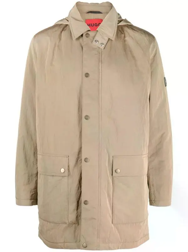 Hugo Hooded Crinkled-finish Raincoat