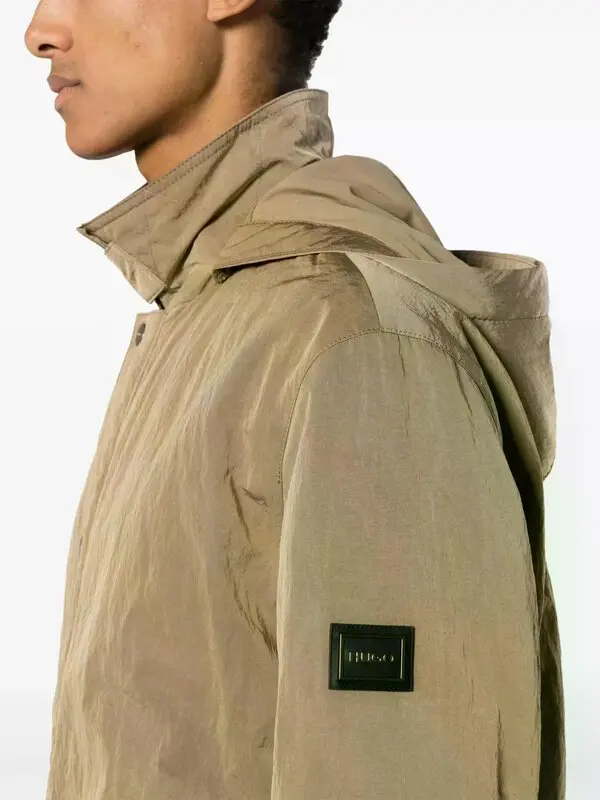 Hugo Hooded Crinkled-finish Raincoat