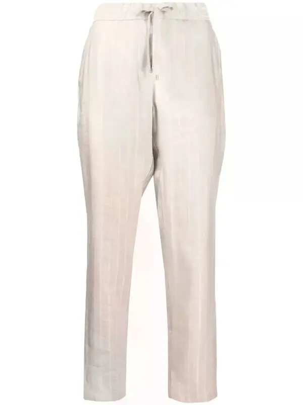 Lorena Antoniazzi Striped Slim-cut Linen Blend Trousers - Neutrals
