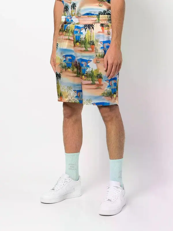 LES BENJAMINS Tropical Print Silk Shorts - Orange